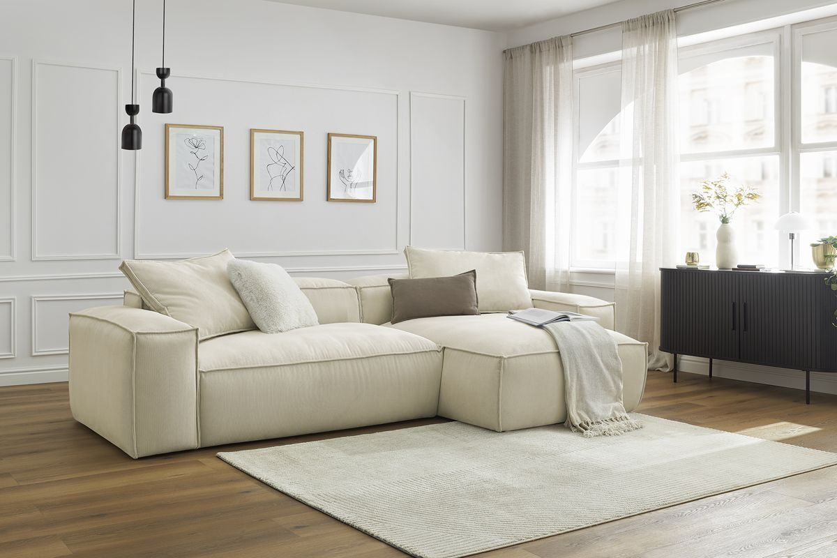 Canapé d'angle fixe BOHEME ultra moelleux velours côtelé | BOBOCHIC®